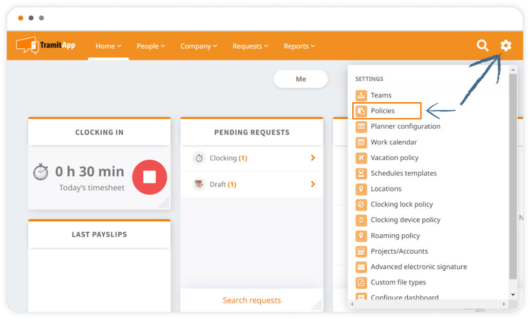 Setting up clocking device policies