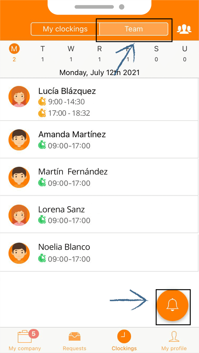 Approve mass clocking-in in the app