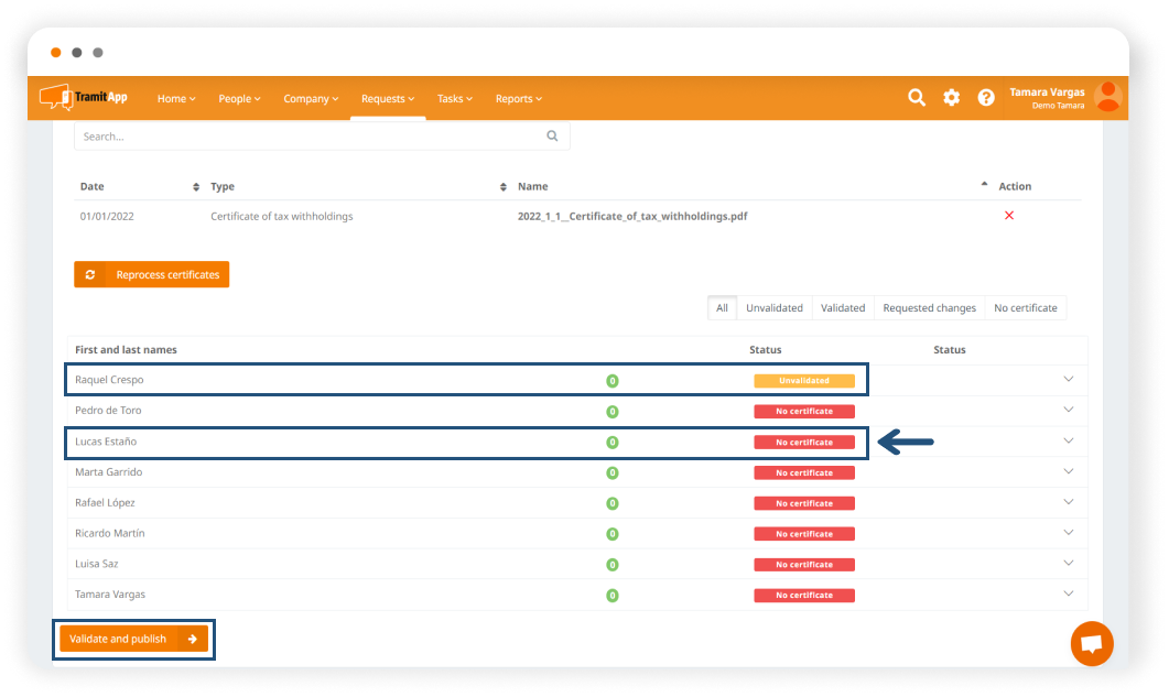 How to manage the withholdings certificate?