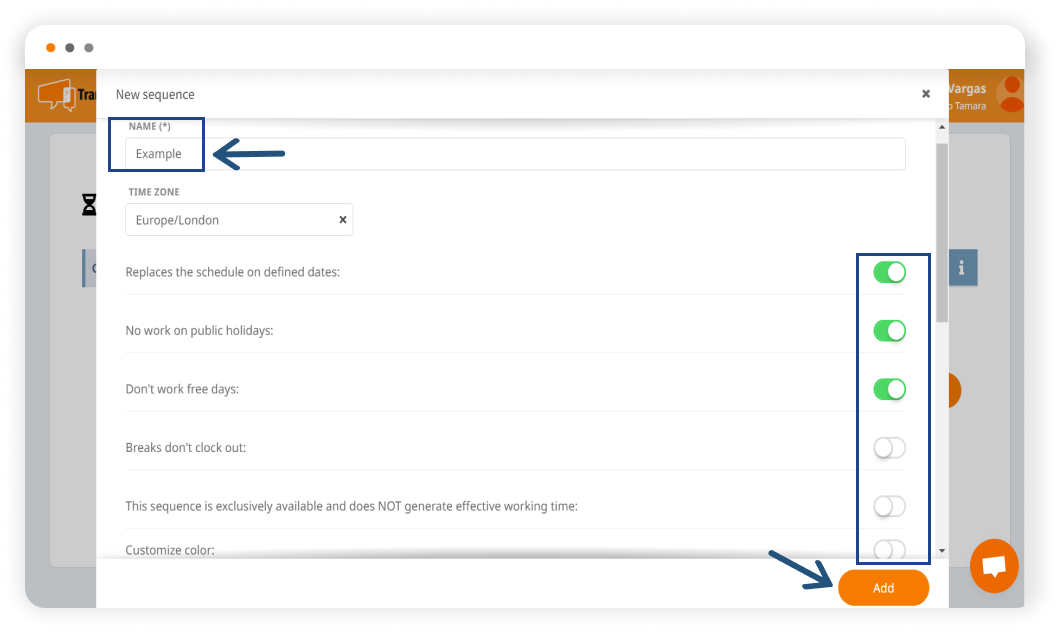 How to create a shift sequence using a template