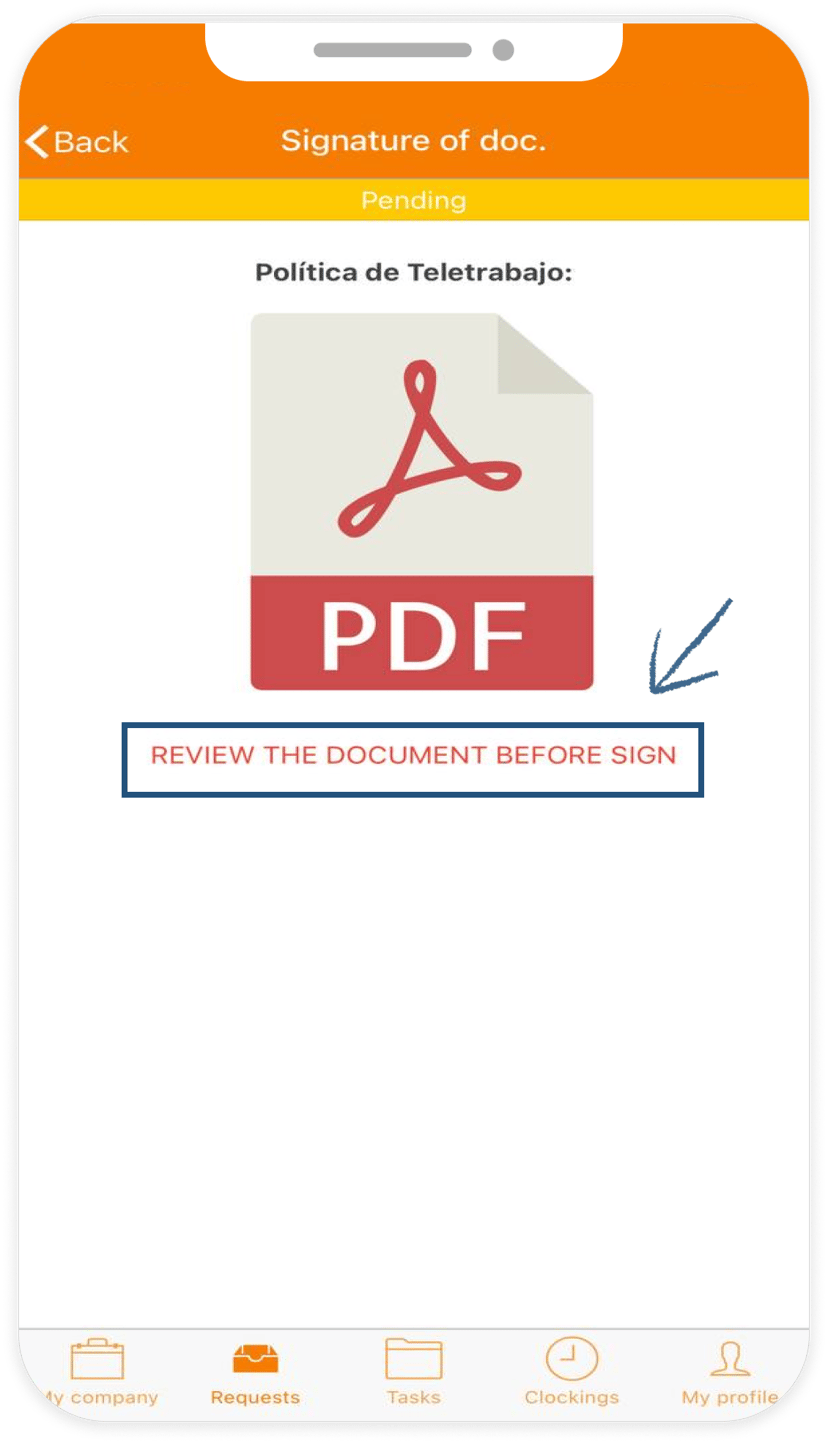 How to sign a document through the app?