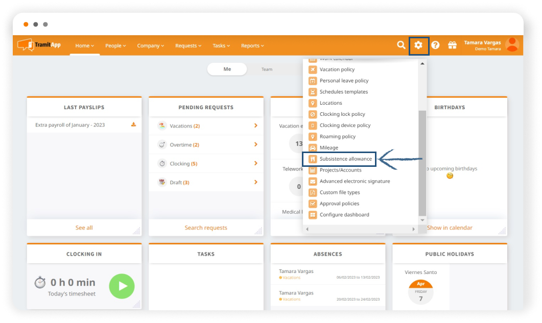 How to create a subsistence allowance